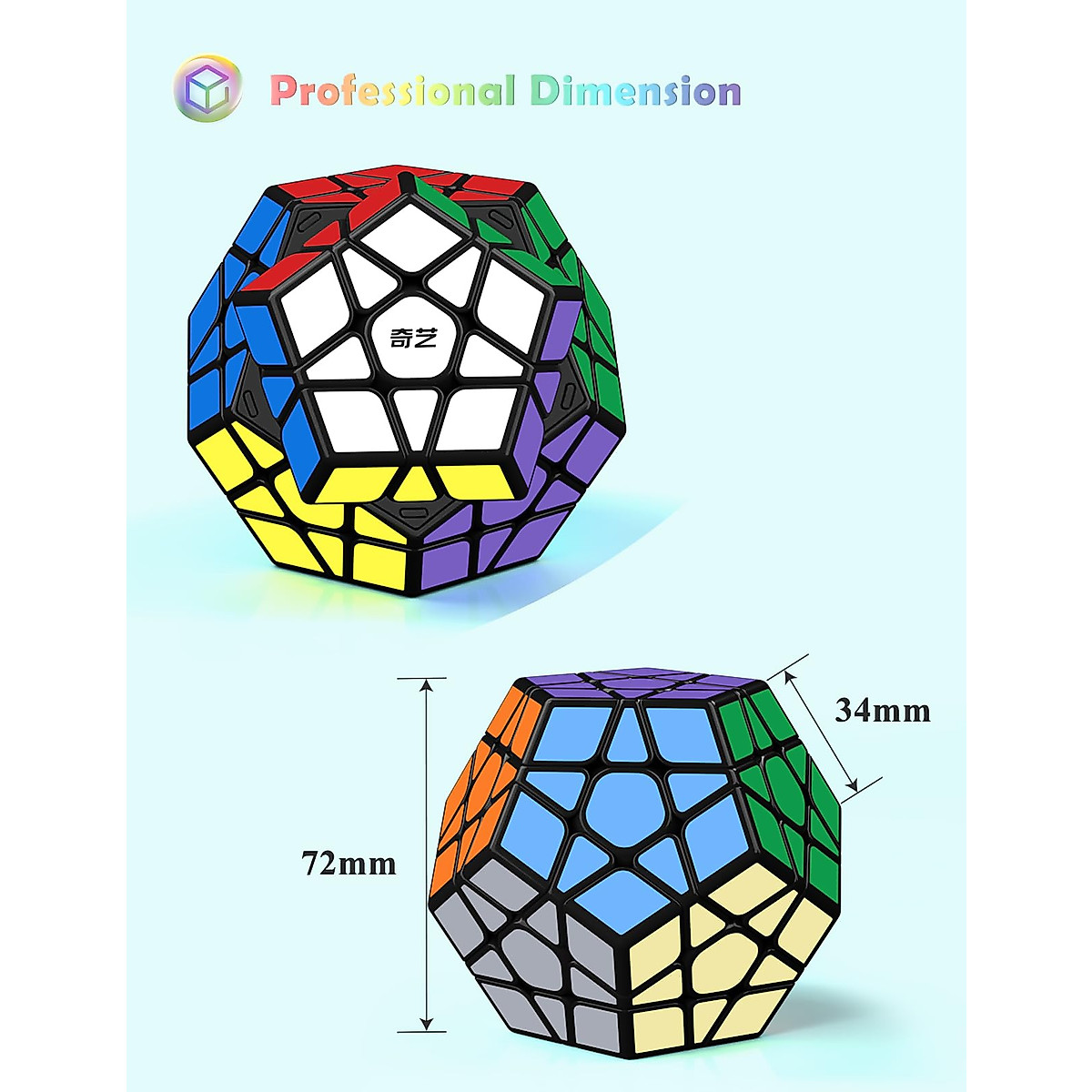 Megaminx Cube, Roxenda 3x3x3 Pentagonal Speed Cube Dodecahedron Magic Cube Puzzle Toy (Black)