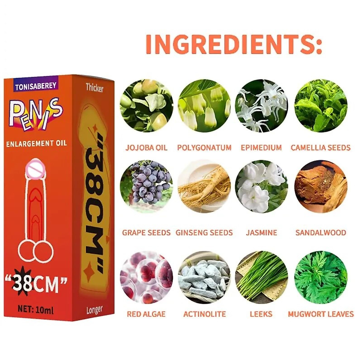 Blsex Enlargement Growth Oil - Enlarging Massage Oil with Herbs Ingredients to Help Increase Size, Girth and Length - 0.34 Fl Oz by Tonisaberey (Pack of 1)