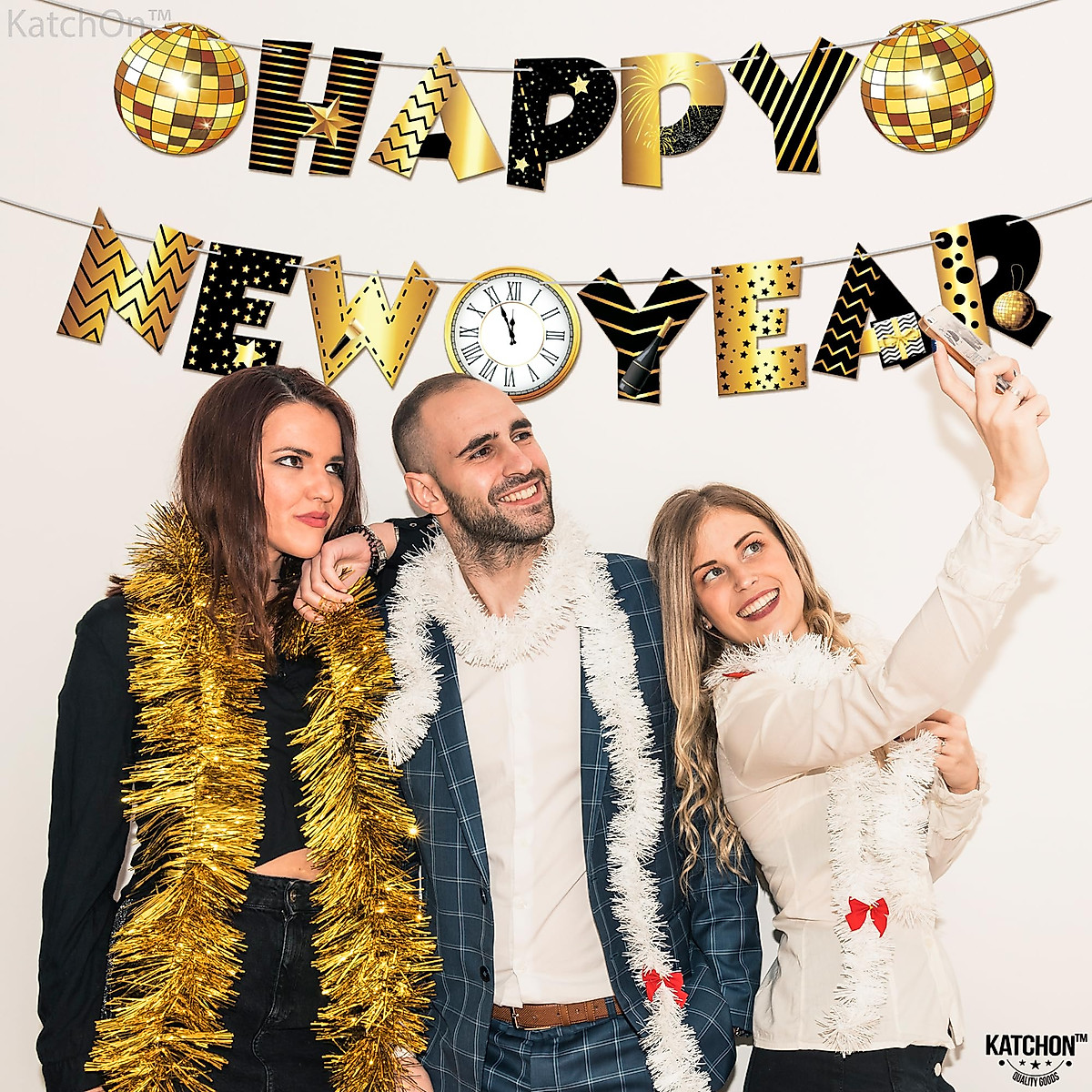 Big, Glitter Happy New Year Banner - 10 Feet, No DIY | Gold Happy New Year Sign for New Years Eve Party Supplies 2023 | New Years Eve Banner for Happy New Year Decorations 2023 | NYE Decorations 2023