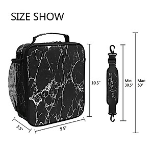 HMZXZ Marble Texture White Black Print Lunch Bag Box for Women Teens Girls Cooler Insulated Lunch Bag Tote Freezable Shoulder Strap Waterproof Picnic Meal for School Office Work