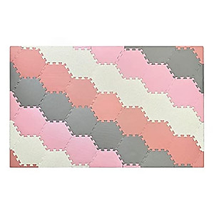 Hexagon Floor Mat Activity Mat Floor Foam Tile for Crawling, Tummy Time, and Playing 4x6 Feet Ultra Thickness Playmat for Infants and Toddlers for Nursery Room 2 Patterns in 1 (Pink White Gray)