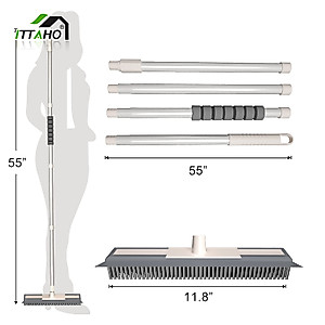 ITTAHO Rubber Broom Carpet Rake for Pet Hair Removal,55" Long Handle Fur Remover Broom with Silicone Squeegee, Carpet Hair Removal Tool for Carpet,Floor,Garage,Tile,Hardwood Floor,Garage