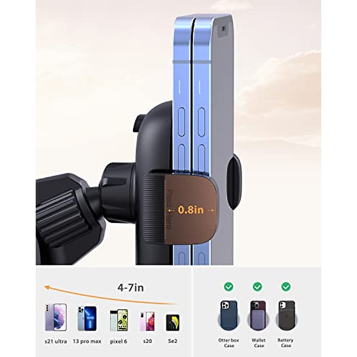 Car Phone Holder Mount, Sturdy Cell Phone Car Mount with Metal Hook Clip, Air Vent Car Mount for iPhone 14 13 12 11 8 Plus Pro Max Mini XS XR X Pixel 7 6 5 4 Samsung S23 S22 S21 S10 Ultra Smart Phones