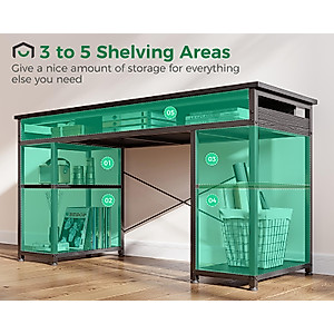 AODK 48 Inch Small Computer Desk with Power Outlets & Type-C, Writing Desk with Storage Shelves Headphone Hook, Student Laptop PC Desks for Small Spaces Home Office, Kids Desk, Black