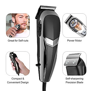 COSYONALL Hair Clippers for Men Pro Corded Hair Trimmer Cutting Kit with 8 Clipper Guide Combs Hard Storage Case for Hair Cutting (Black)