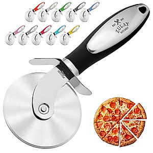Zulay Kitchen Premium Pizza Cutter - Durable Stainless Steel Pizza Cutter Wheel - Easy-to-Clean, Easy-to-Use Pizza Slicer - Super Sharp with Non-Slip Handle - Dishwasher Safe Pizza Wheel (Black)