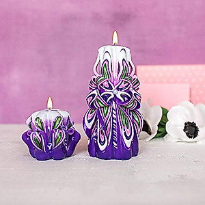 Carved Candles - 2,5 inches Purple Pink Green White - Candles Hand Carved - Hand Carved Unity Candles - Handmade Carved Candles - Flower Candles - Hand Carved Decorative Candles