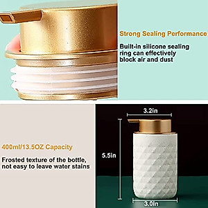 SeenVo Bathroom Countertop Soap Dispensers,Ceramic Foaming soap Dispenser Beigem for 13oz Refillable Liquid Lotion Soap Dispenser with Rust-Proof foaming Pump