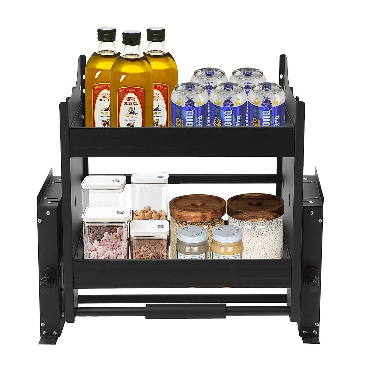 24 Inch Pull Down Cabinet Organizer, 2-Tier Pull-Out Shelf Cabinet Shelf Drop Down Shelf With Buffer Function, Convenient Heavy-Duty Kitchen Cabinet Pull Down Shelf With Anti-slip Handle For Home Use