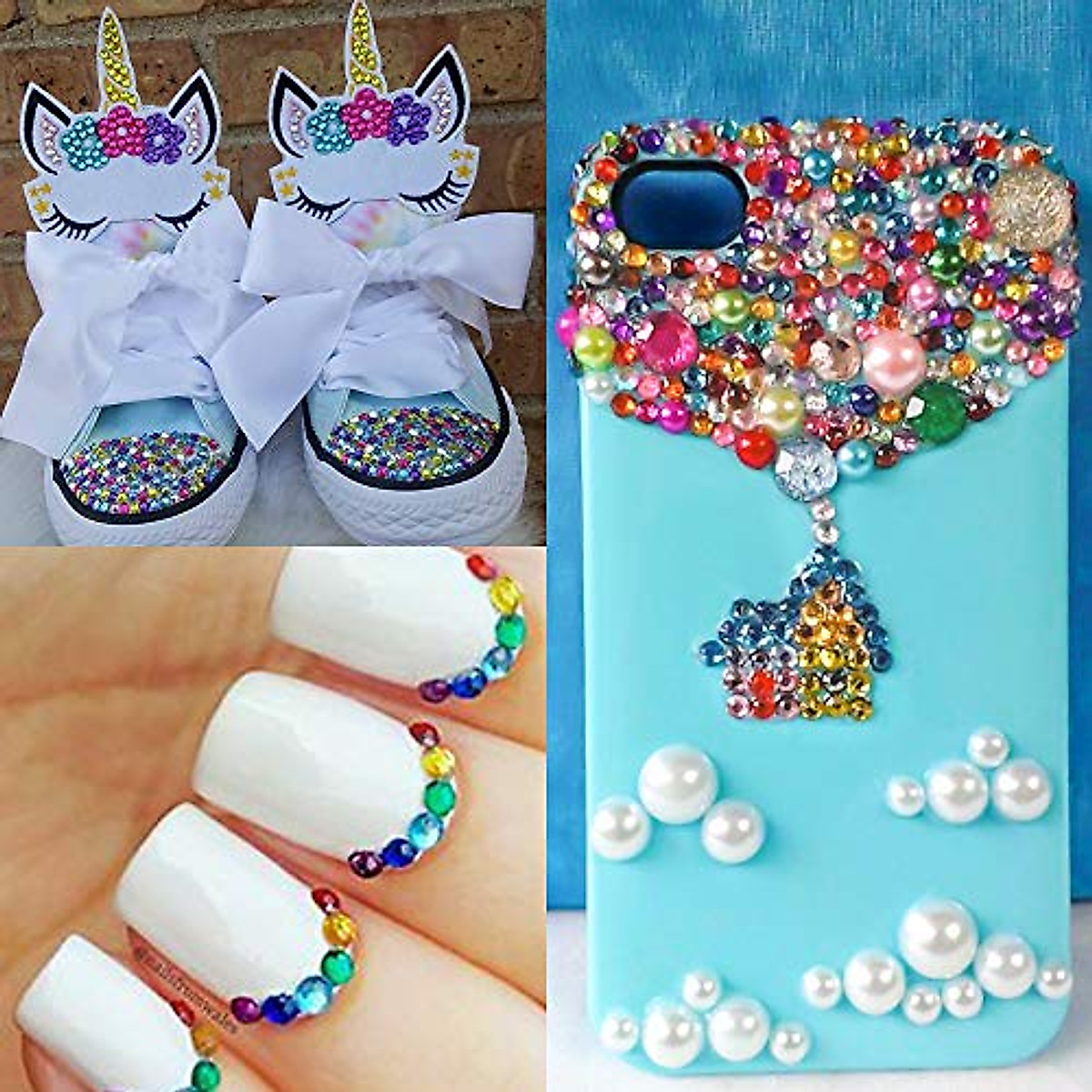 OUTUXED 5400pcs Multicolor Rhinestones 12 Mixed Color Hotfix Rhinestones Flatback Gemstones and Crystals for Crafts, Clothes with Tweezers and 2 Picking Pens