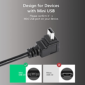 CERRXIAN 9.8FT 90 Degree Mini USB Cable, Angle Mini USB B Male to USB A 2.0 Male Data Sync and Charging Cable for Garmin Nuvi GPS,Canon,Dash Cam (3m, Black Down Angle)