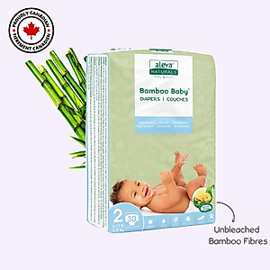Aleva Naturals Hypoallergenic Bamboo Baby Diapers for Baby, Ultra Soft, Sensitive Skin Friendly, Biodegradable, Disposable– Size 2 (6-17 lbs/3-8 kg) | 30ct,37845