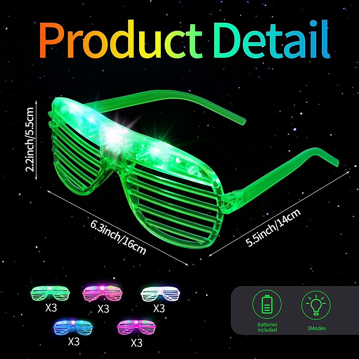 15 Pack Light Up Glasses 5 Colors Glow in The Dark LED Glasses Party Supplies for Kids Adults 80s Shutter Shades Neon Party Favors