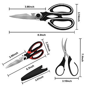 OMDAR Kitchen Scissors 3 Pack - Lifetime Replacement Warranty - Heavy Duty Stainless Steel Cooking Shears for Cutting Meat, Food, Fish, Poultry Multipurpose Sharp Sissors for Dishwasher Safe