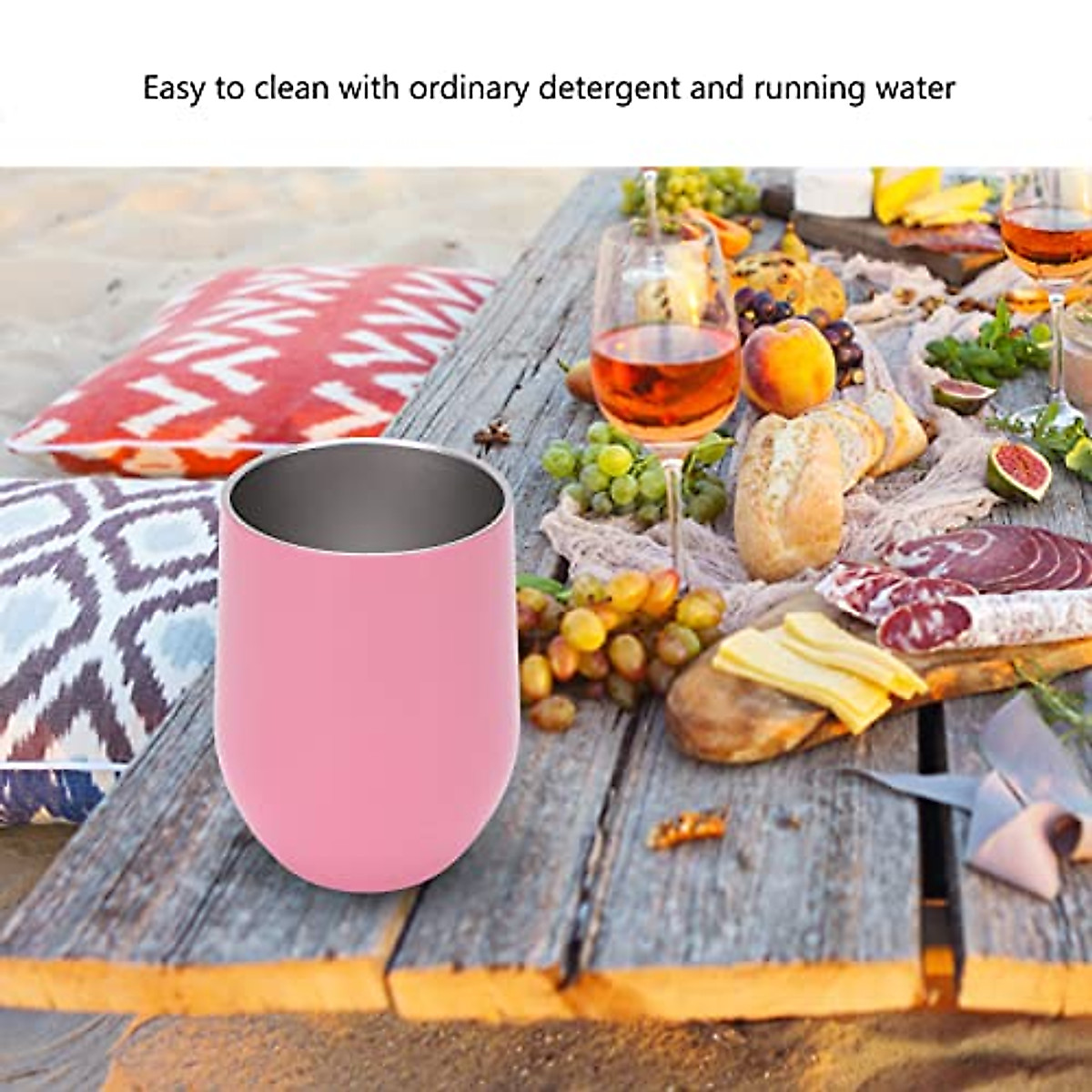 Rayrit 12oz 304 Stainless Steel Vacuum Insulated Cups, Eggshell Cup U Shape Tumbler Cups with Lid, Double Layer Insulation Wine Cup Big Belly Cup for Home Outdoors Drinks Coffee Wine Cocktails (Pink)