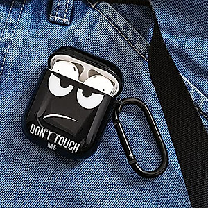 EZICOK Compatible with AirPods Case Don't Touch Me Cool Black Cover with Keychain Big Eyes Cute Cartoon Shockproof Airpod Case Gift for Men Boys, Smooth Soft Protective Skin for Apple Airpods 2 1