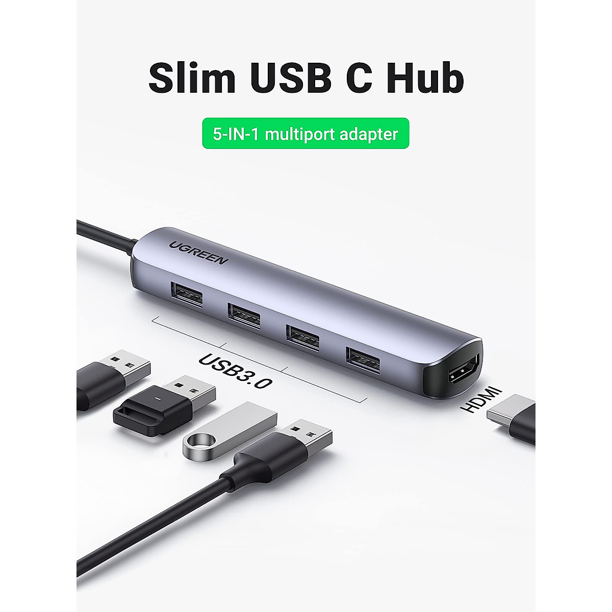 UGREEN USB C Hub HDMI 4K with 4 Ports USB 3.0 5Gbps 5 in 1 USB C to HDMI Adapter Multiport USB Compatible with iPhone 16 Plus Pro Max 15 MacBook iPad Pro Air 2024 Surface Pro Galaxy S24 Tab S9