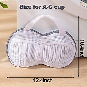 2 Pack Large Bra Washing Bags for Laundry, 3D Protective Bracket Mesh Bra Laundry Bags for Washing Machine Brassiere Wash Bags with Handle and Zipper for Delicates Lingerie A to C Cups (Grey)