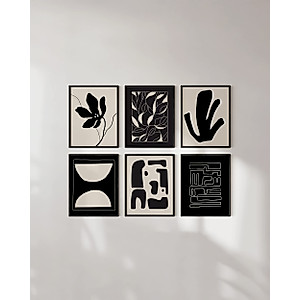 HAUS AND HUES Abstract Art Wall Decor - Set of 6 Modern Art Gallery Wall Decor, Abstract Minimalist Wall Art, Mid-Century Modern Wall Decor, Modern Art Wall Decor, Neutral Art (Black Frame, 16x20)