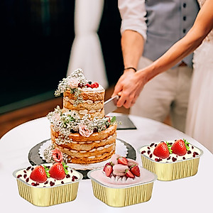 LNYZQUS Large Cupcake Liners Aluminum Pans With Lids 40 Pack, Square 10oz Small Cake Muffin Tin,Disposable Ramekins Baking Pan Containers For Brownie Mini Cake Bread Dessert-Gold