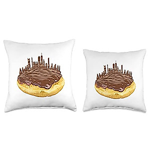 City Doughnut Designs Funny Boston Cream Donut Skyline a Bawston Townie Throw Pillow, 18x18, Multicolor