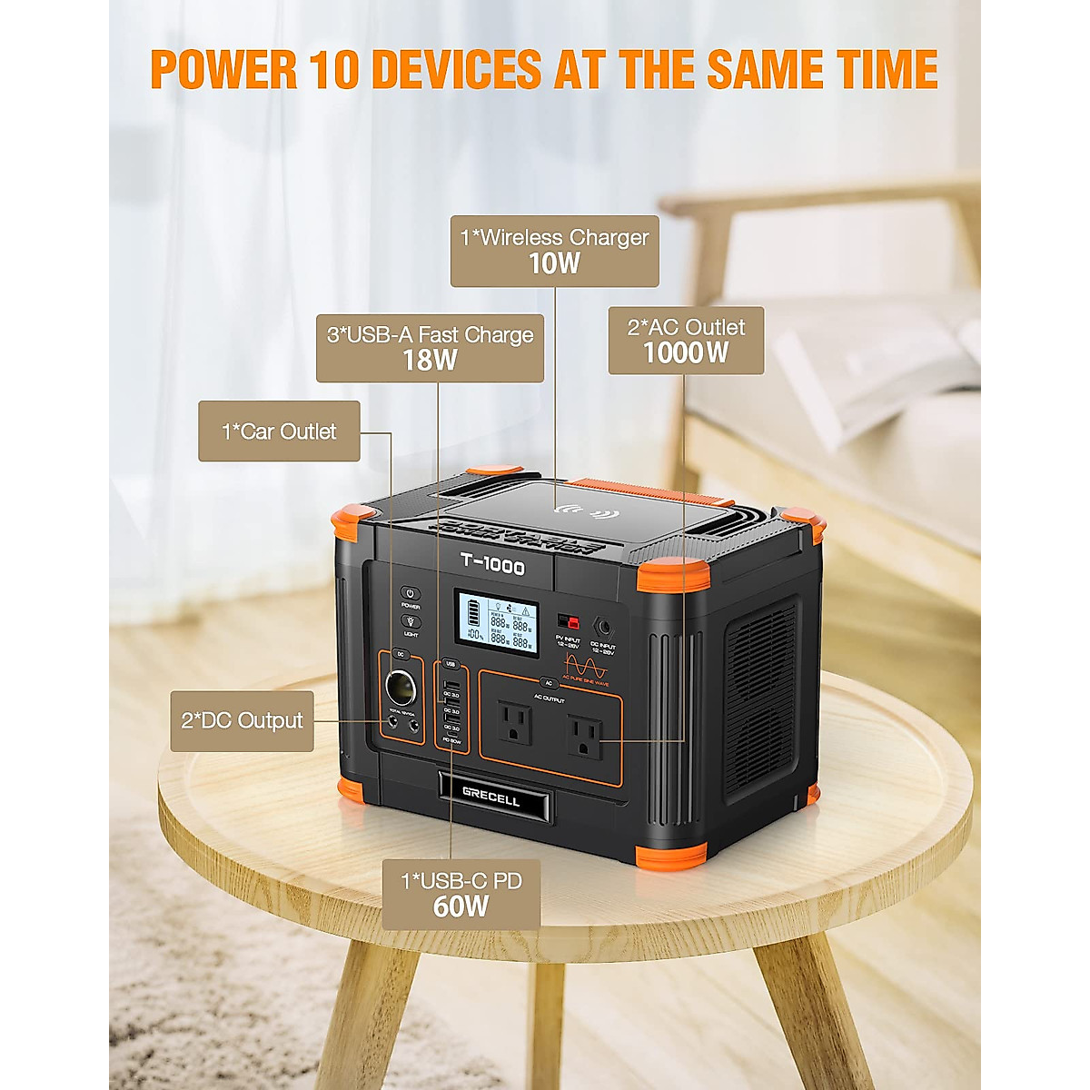 GRECELL 1000W Solar Generator with 200W Portable Solar Panel, 999Wh Portable Power Station Solar Powered Generator Lithium Battery Backup USB-C PD 60W for Outdoor Camping RV Off-Grid Home Emergency