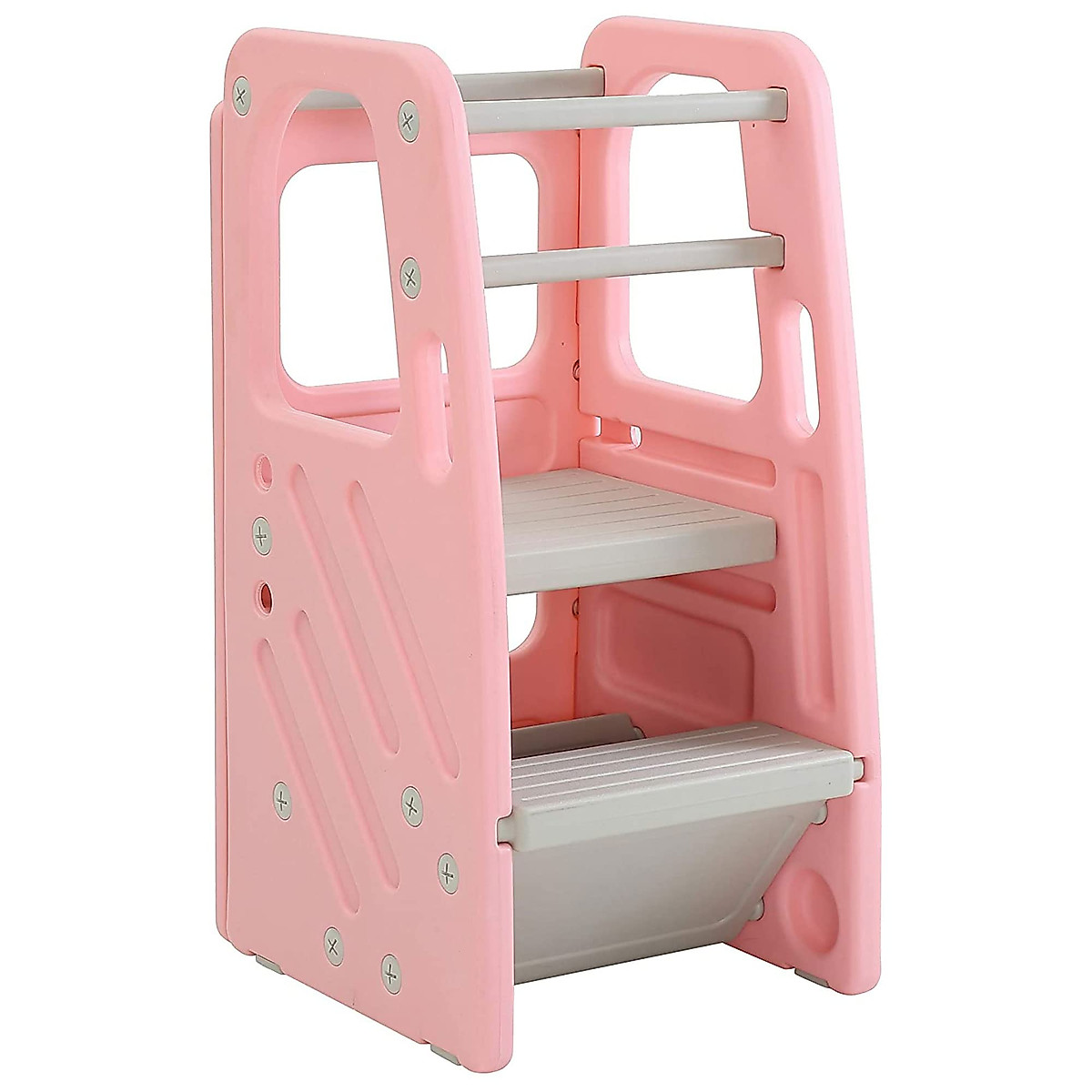 SDADI PLT01PK Children's Plastic Learning Step Stool with 3 Adjustable Heights, 150 Pound Capacity, Built-in Storage, and Non-Skid Rubber Feet, Pink