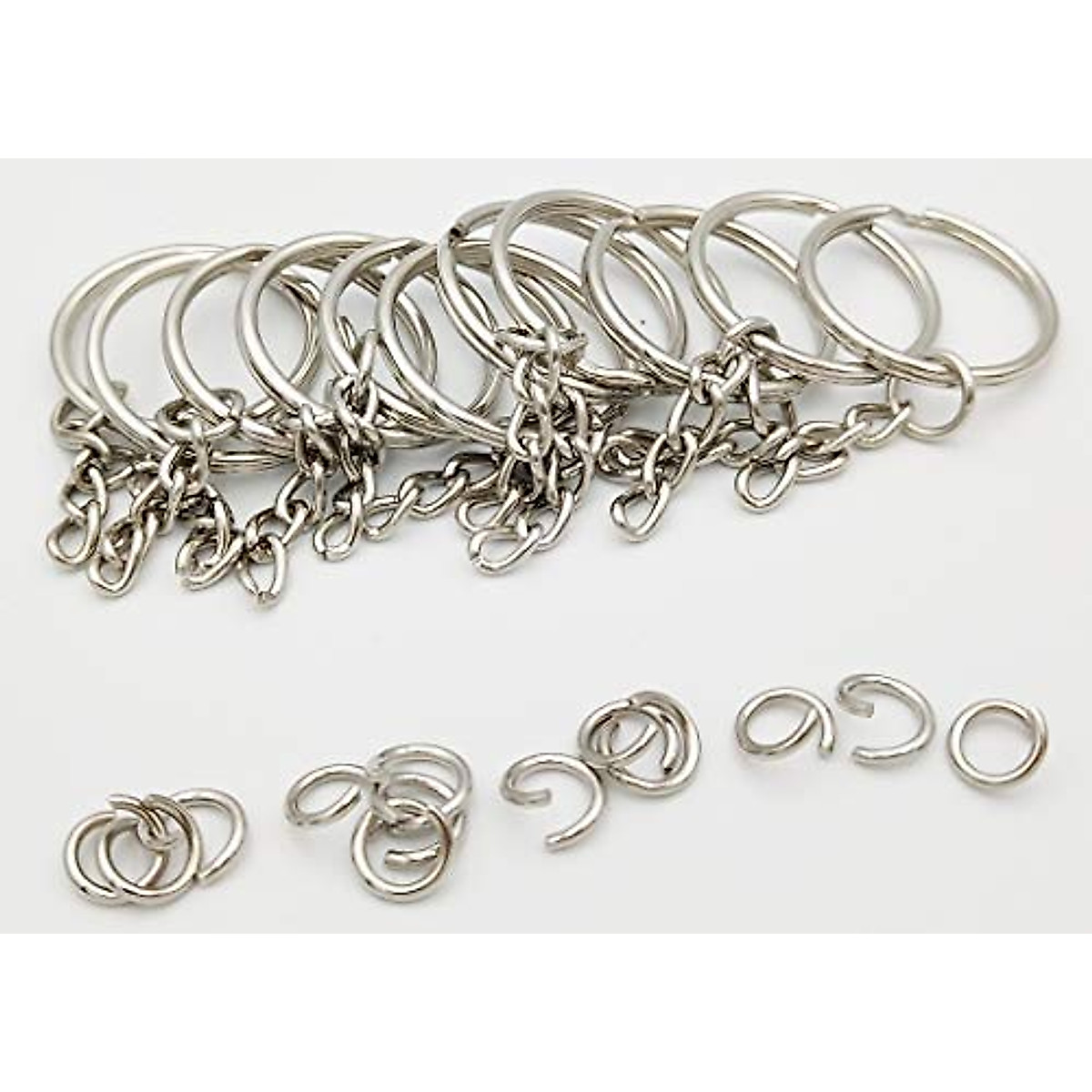 Key Ring with Chain and Open Jump Rings 1 inch, 50 Pack