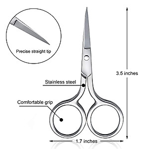 5 Pieces Small Straight Tip Nose Hair Scissor for Grooming, Stainless Steel Multi-Purpose Beauty Grooming Scissors for Facial Hair Removal and Hair Mustache Beard Eyebrows Ear Nose Trimming, Silver