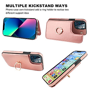 Onetop for iPhone 13 Pro Max Wallet Case with Card Holder, 360° Rotation Ring Kickstand RFID Blocking PU Leather Double Magnetic Clasp Shockproof Cover for Women and Girls 6.7 Inch (Rose Gold)