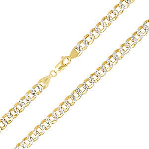 Nuragold 14k Yellow Gold 7mm Cuban Chain Curb Link Diamond Cut Pave Two Tone Bracelet, Mens Womens Jewelry 7" 7.5" 8" 8.5" 9"