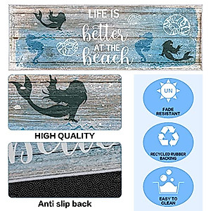 Haull Coastal Kitchen Rugs Set of 2 Ocean Kitchen Mat for Floor Soft Beach Rugs for Home Accessories Decor, 17 x 29 Inches and 17 x 47 Inches, Blue(Mermaid)