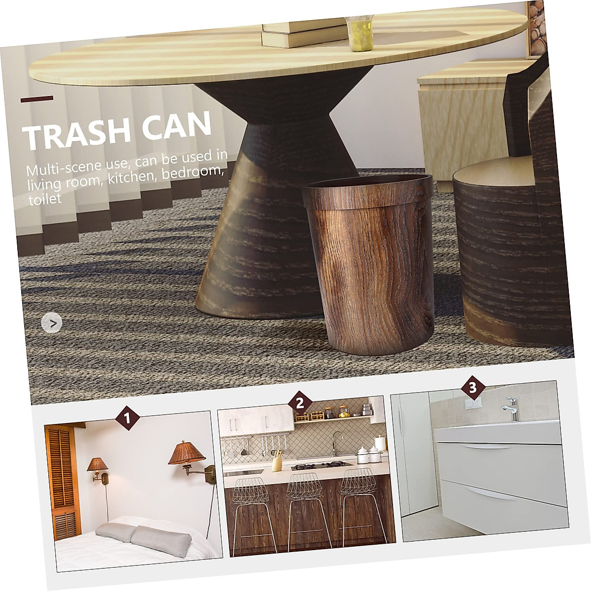 Levemolo Retro Trash Can, Brown, Polypropylene, Open-Top
