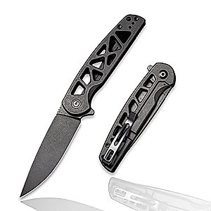 CIVIVI Perf Frame Lock Pocket Knife, Flipper Knife with 3.12" Nitro-V Drop Point Blade, Skeletonized Stainless Steel Handle C20006-B (Black)