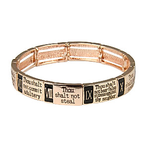 4030040 Ten Commandments 10 Stretch Bracelet Christian Scripture Religious Rose Gold Tone