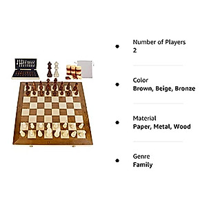 Juegoal 17" Wooden Chess & Checkers Set, 2 in 1 Board Games for Kids and Adults, with Felted Game Board Interior for Storage, Travel Portable Folding Chess Game Sets, 2 Extra Queen, 24 Checkers Pieces