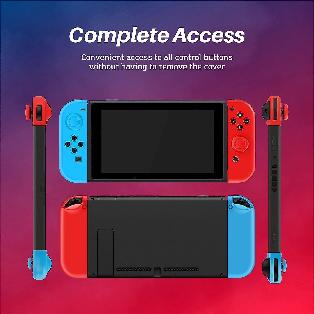 TNP Joycon Case for Nintendo Switch - Silicone Joy Con Case for Nintendo Switch & Switch OLED - Protective Switch Controller Case Cover with Thumb Grip Caps for Nintendo Switch Joycon (Neon Blue+Red)