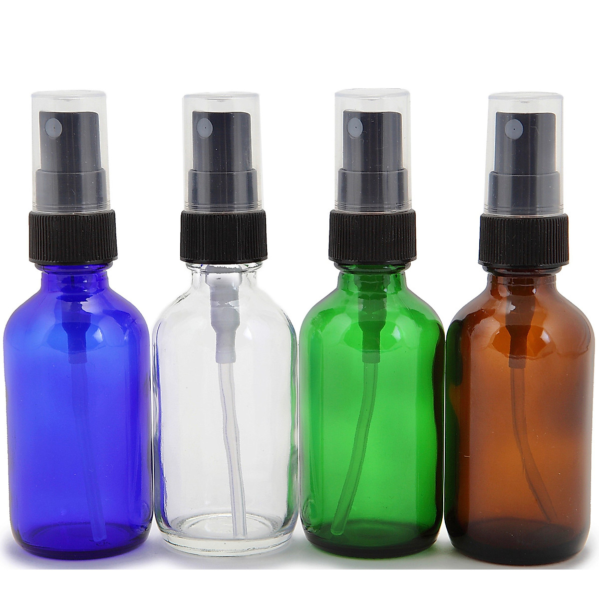Vivaplex, 12, Assorted Colors, 1 oz Glass Bottles, with Black Fine Mist Sprayers