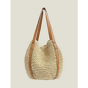 Straw Bag for Women Large Handwoven Bucket Tote with Tassel Slouchy Purse Summer Beach Handbag Wicker Rattan Round Woven Boho Shoulder