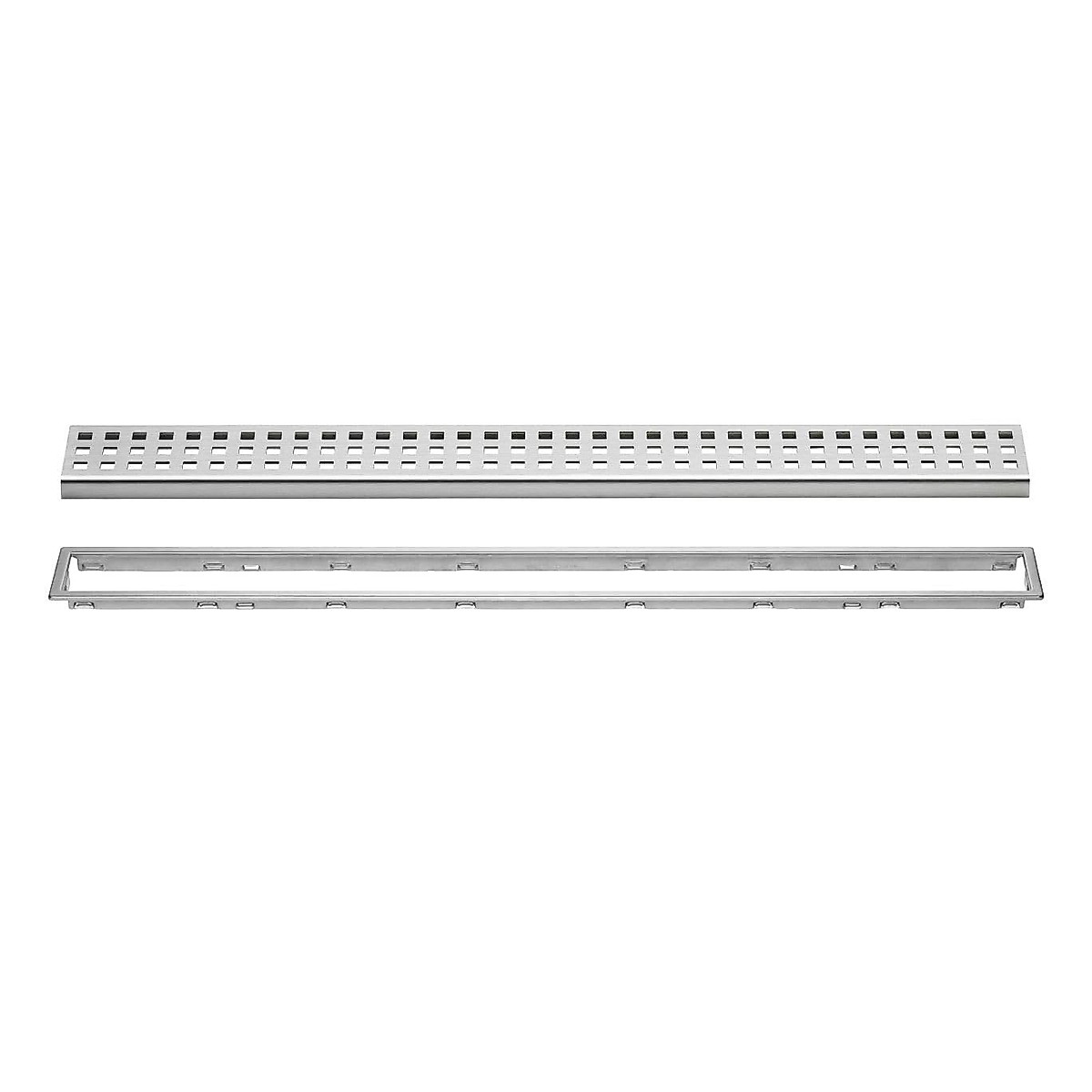 Schluter Kerdi-Line Brushed Stainless Steel Grate Assembly for Tile and Stone Coverings - Adjustable, Square Design - 3/4" Frame, 20" Length - KL1B19EB50