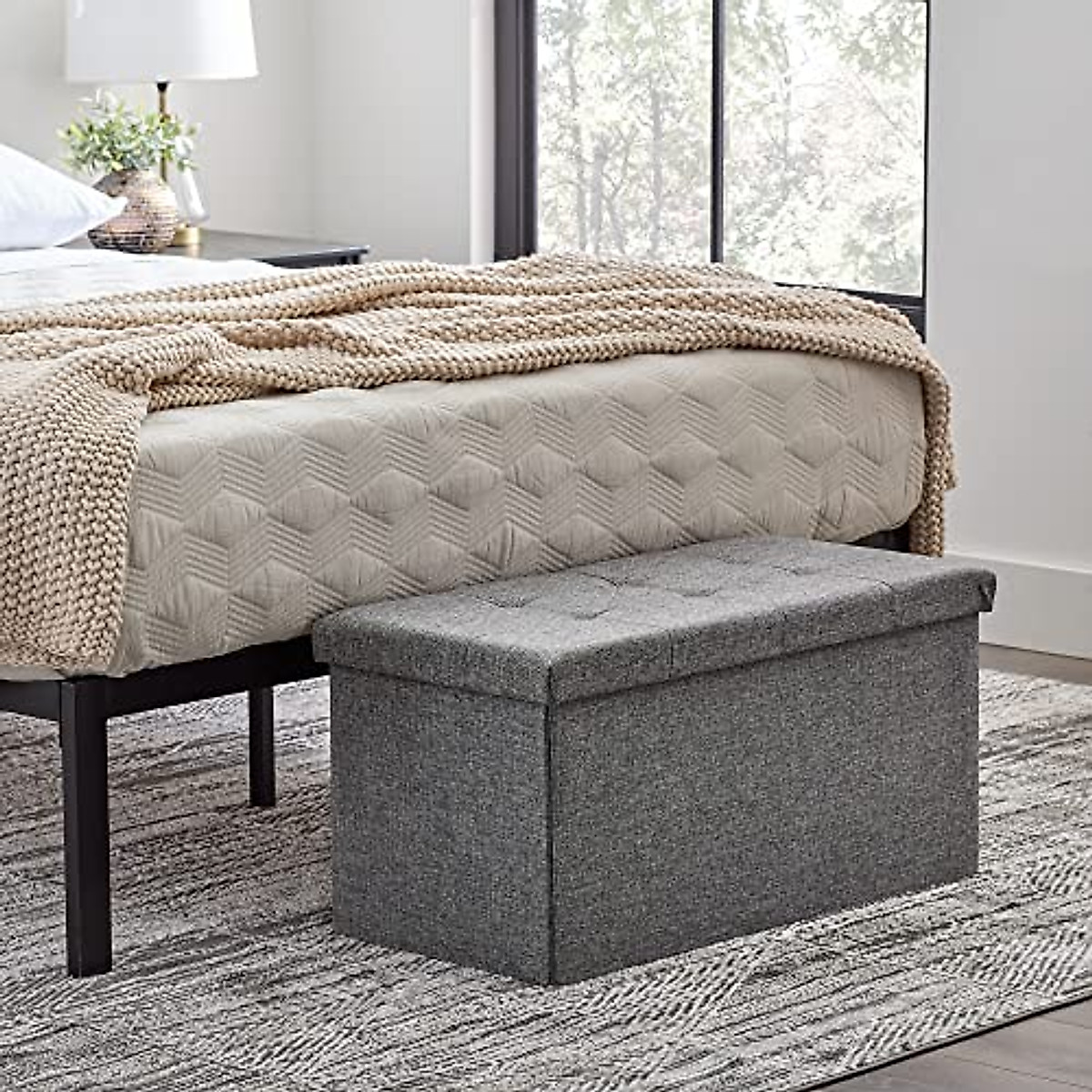 Edenbrook 30 Inch Rectangle Storage Ottoman - Buttonless Tufted Ottoman -Foot Rest-Holds 330 lbs, Grey