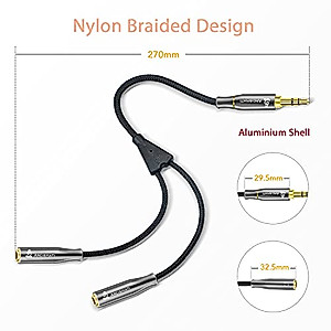 Arcismati Headphone Splitter, 3.5mm Extension Cable Audio Stereo Y Splitter, TRS 3.5mm Male to 2 Ports 3.5mm Female, Nylon Braided, 3 Pole