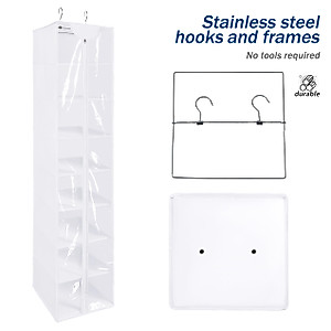 Libeder Hanging Closet Organizer, 8-Shelf Wardrobe Clothes Storage Organizer with Zipper,Hanging Shelves for Sweater,Shoes,Purse,Hats,White