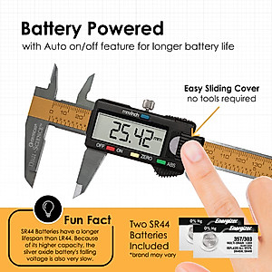 Digital Caliper Measuring Tool – 6 Inch Stainless Steel Micrometer Caliper - ABS + Auto-Off Feature - Inch/MM Conversion and Large LCD Screen – Electronic Vernier Calipers 2 Batteries Included - Gyros