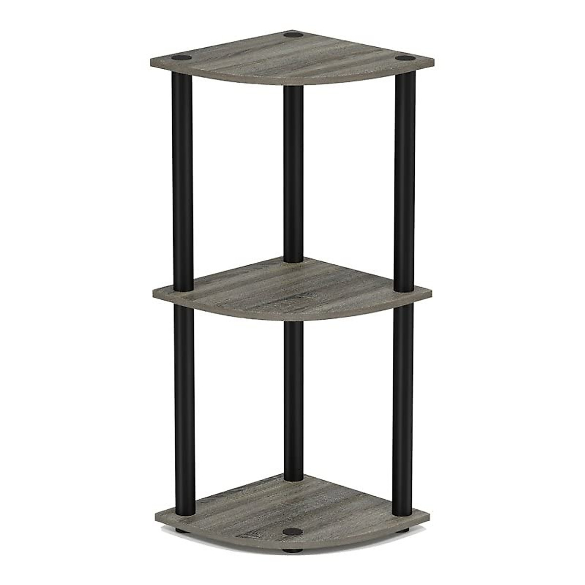 Furinno Turn-N-Tube No Tool 3-Tier Storage Shelf, Narrow, Espresso/Black & Turn-N-Tube 3-Tier Corner Display Rack Multipurpose Shelving Unit, French Oak Grey/Black, Model:12077GYW/BK