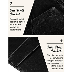 COOFANDY Mens Velvet Blazer Black Tuxedo Jackets Notched Lapel Single Button Prom Jackets (Black L)
