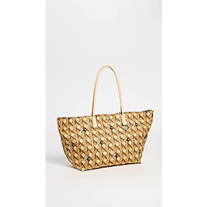 Tory Burch Women's Canvas Basketweave Tote, Tan Basketweave, One Size
