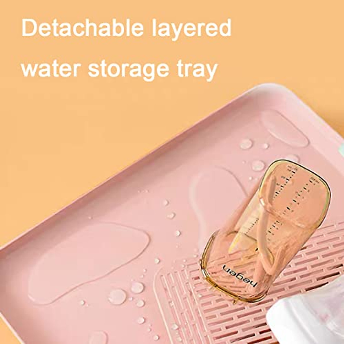 Baby Bottle Drying Rack with Tray Bottle Dryer Holder for Nipples, Cups, Pump Parts and Accessories (Pink)