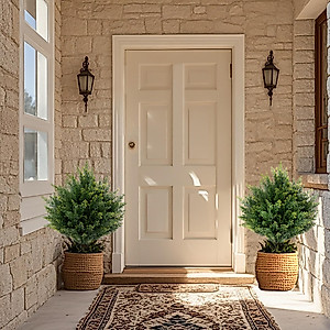 Kissilk Artificial Cedar Topiary Artificial Cedar Tree Artificial Cedar Shrub UV-Proof Leaves Bushes Potted Plants for Home Office Outdoor and Indoor Decor- 16 Inch (16)