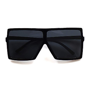 JUSLINK Oversized Square Sunglasses for Women Trendy Flat Top Fashion Shades (Black, 1 pack)